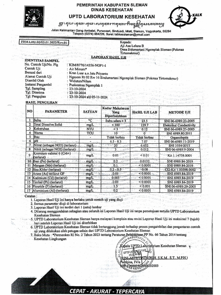 Hasil Uji Lab Pasca Sindumartani | PDF