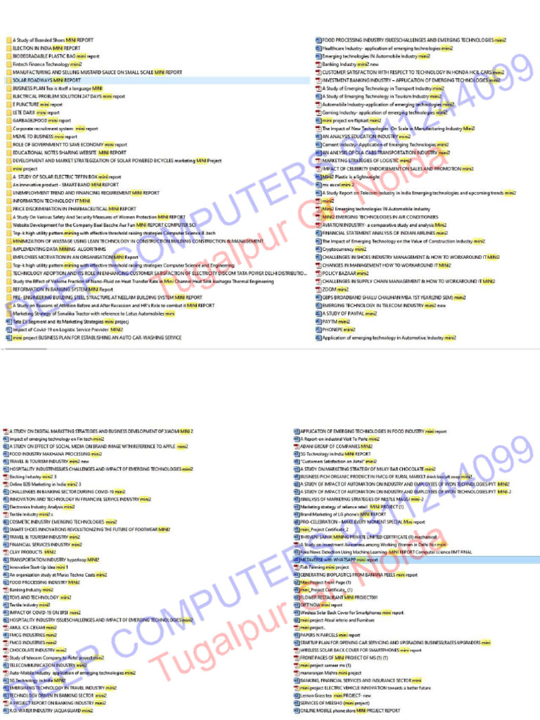 Mini Project List | PDF