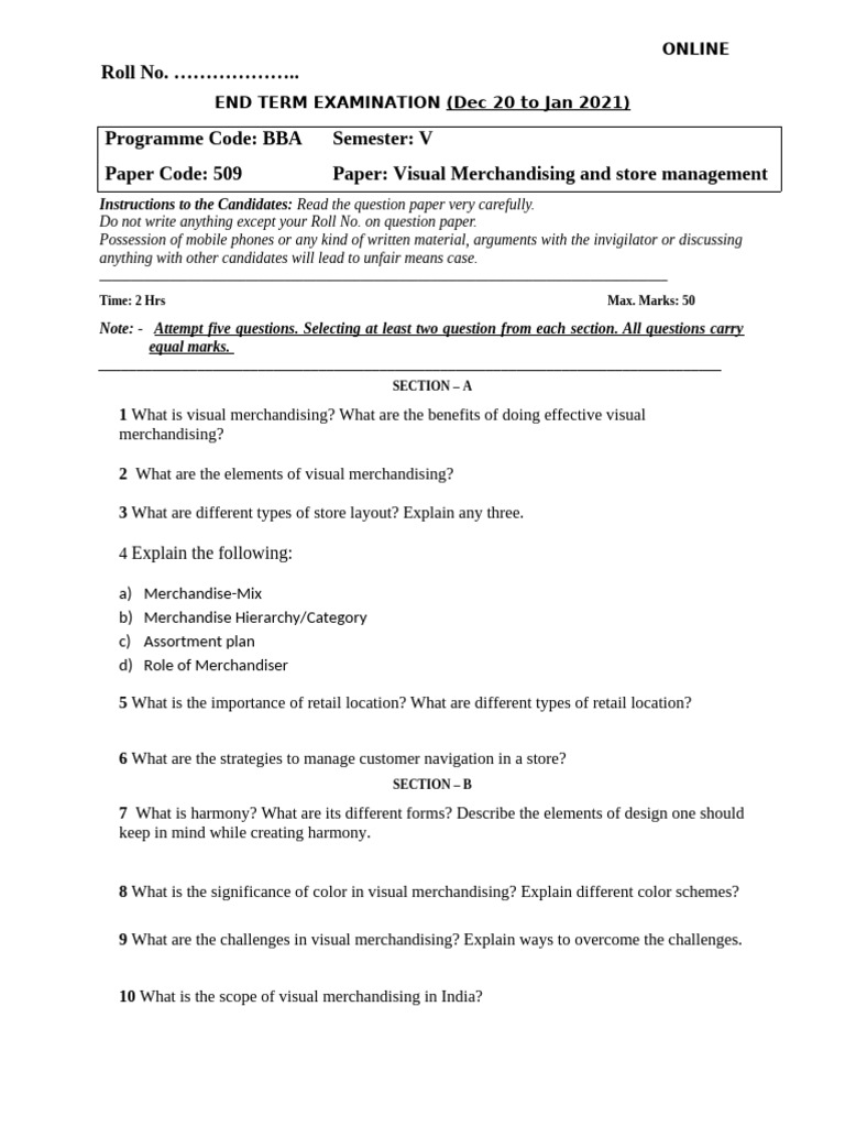 BBA Visual Merchandising Exam | PDF