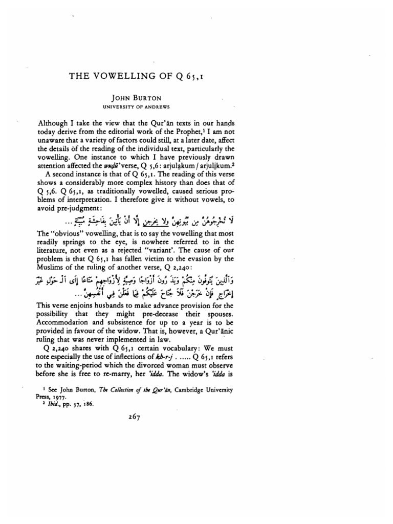 Burton John - The Vowelling of Quran 65-1 | PDF | Muhammad | Quran