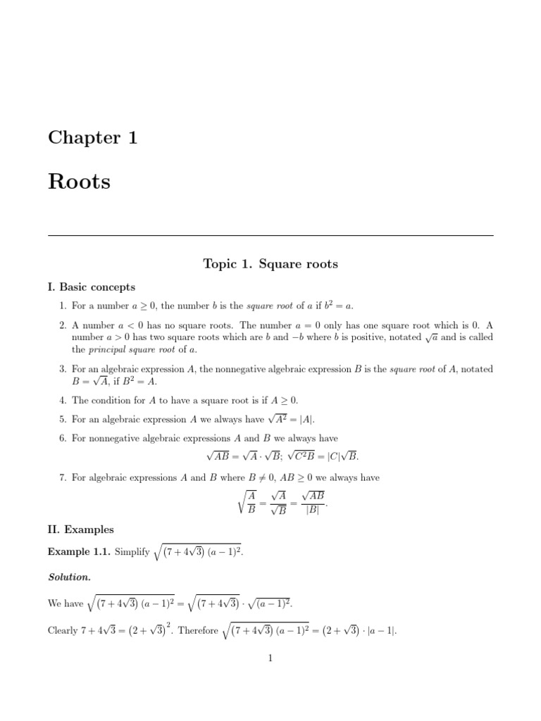 Square Roots and Algebraic Expressions | PDF | Mathematical Objects ...