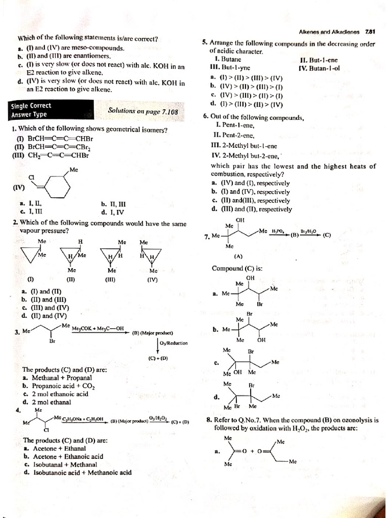 Alkenes jee ws | PDF