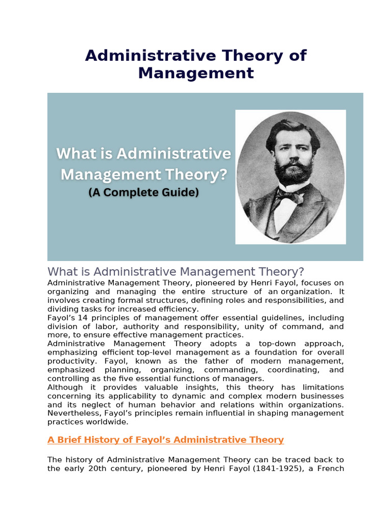 Administrative Theory of Management | PDF | Business | Organizational ...