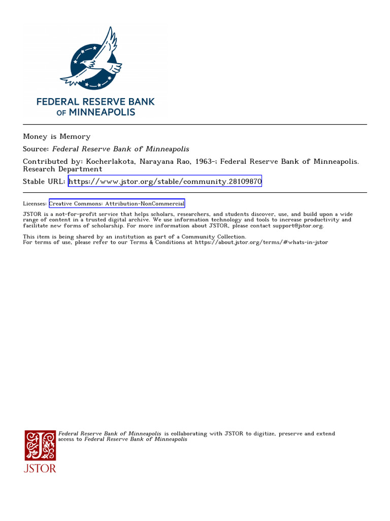 Kocherlakota's Money is Memory Analysis | PDF | Economics | Economies
