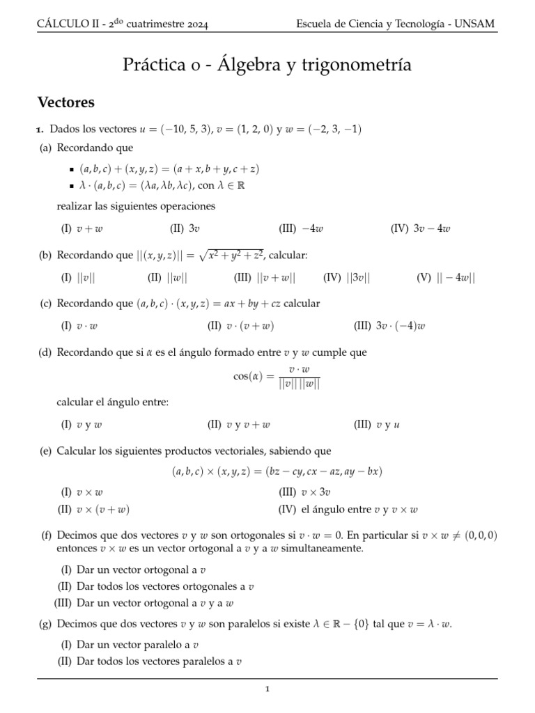 Práctica 0 - Cálculo 2 | PDF | Ecuaciones | Determinante