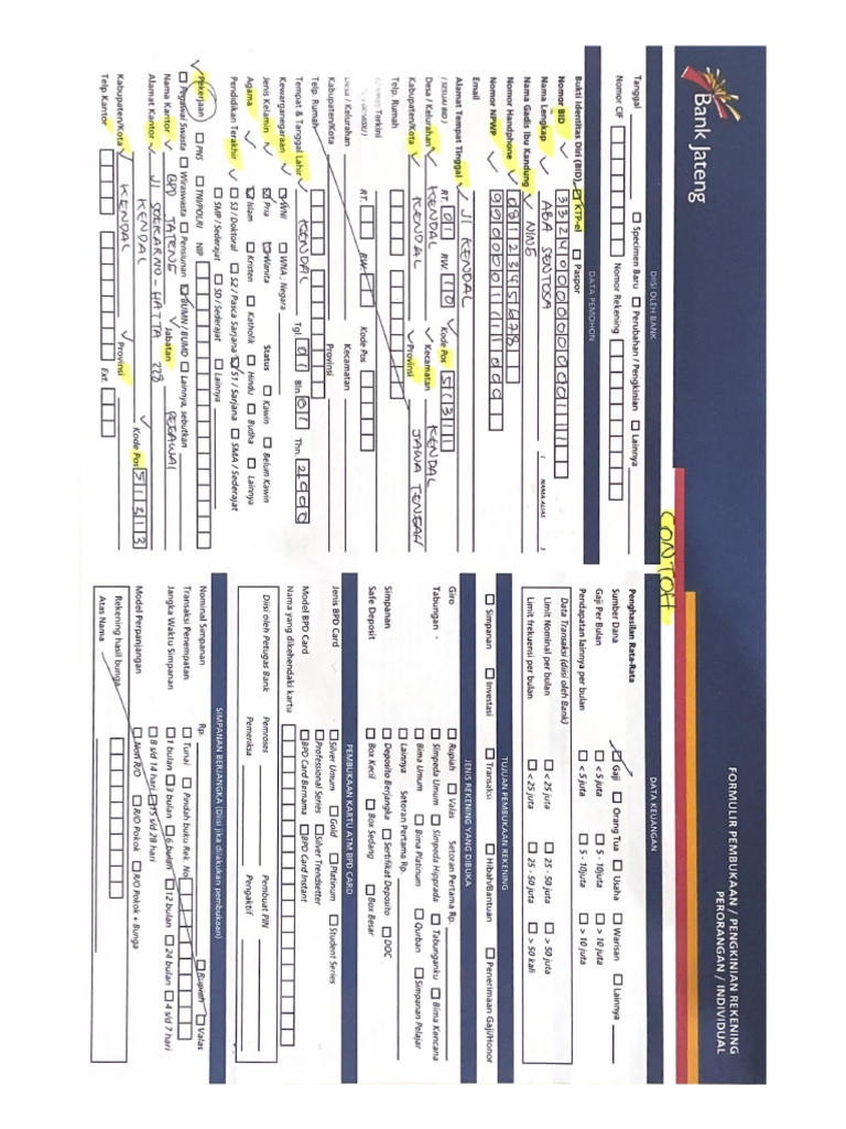 Contoh Pengisian Form BPD Jateng | PDF