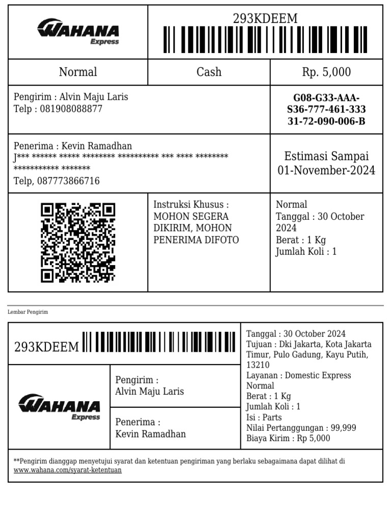 CONTOH BUKTI RESI KURIR 293KDEEM Kevi Ramadhan | PDF