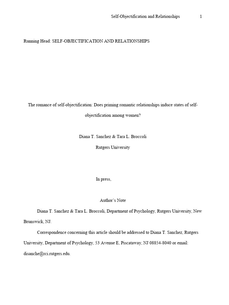 Self-Objectification in Romantic Contexts | PDF | Physical ...