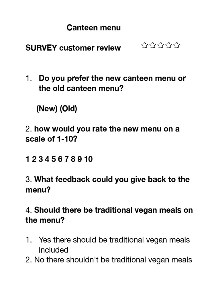 Canteen Menu Feedback Survey | PDF