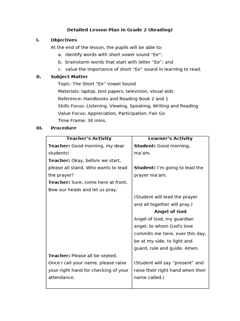 Detailed Lesson Plan in English | PDF | Lesson Plan | Prayer