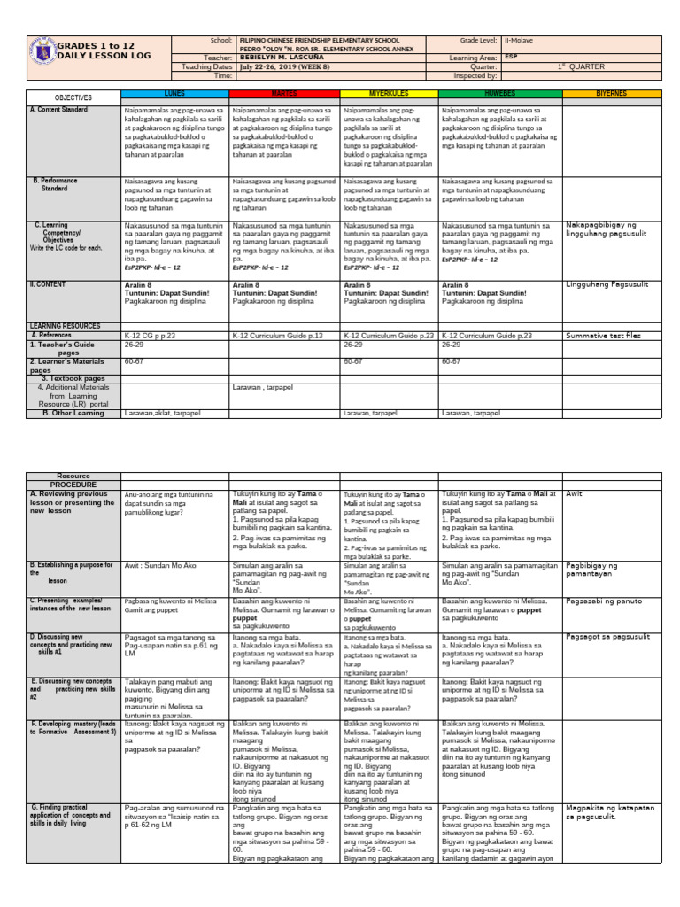 Week-8-DLL-grade-2-WITH-REFLECTION-quarter-1-Copy | PDF