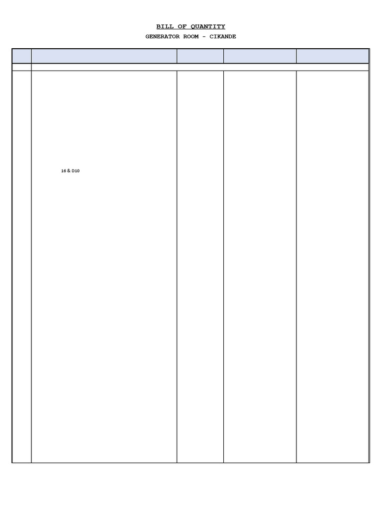 BOQ Generator Room | PDF