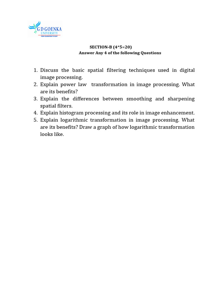 IMAGE PROCESSING - MID Examination Question Paper | PDF