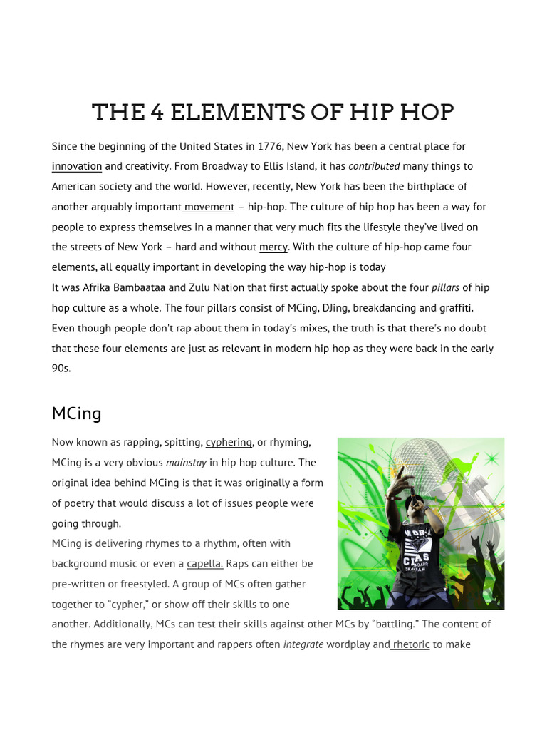 The 4 Elements of Hip Hop | PDF | Disc Jockey | Hip Hop Music