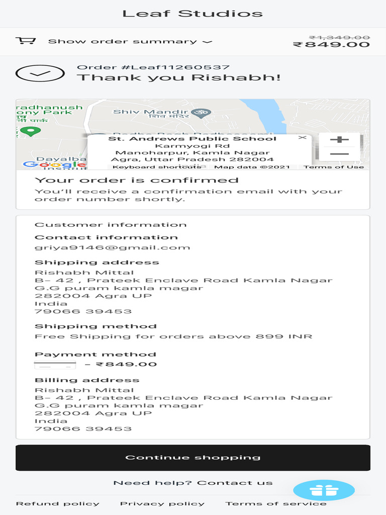 Thank you for your purchase! - Leaf Studios - Checkout | PDF