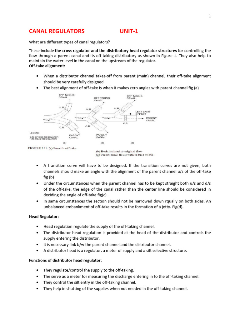 Canal Regulation and Design Overview | PDF | Civil Engineering ...
