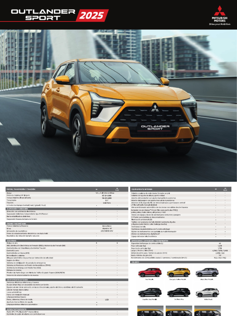 Outlander Sport Ficha Tecnica MY25 | PDF