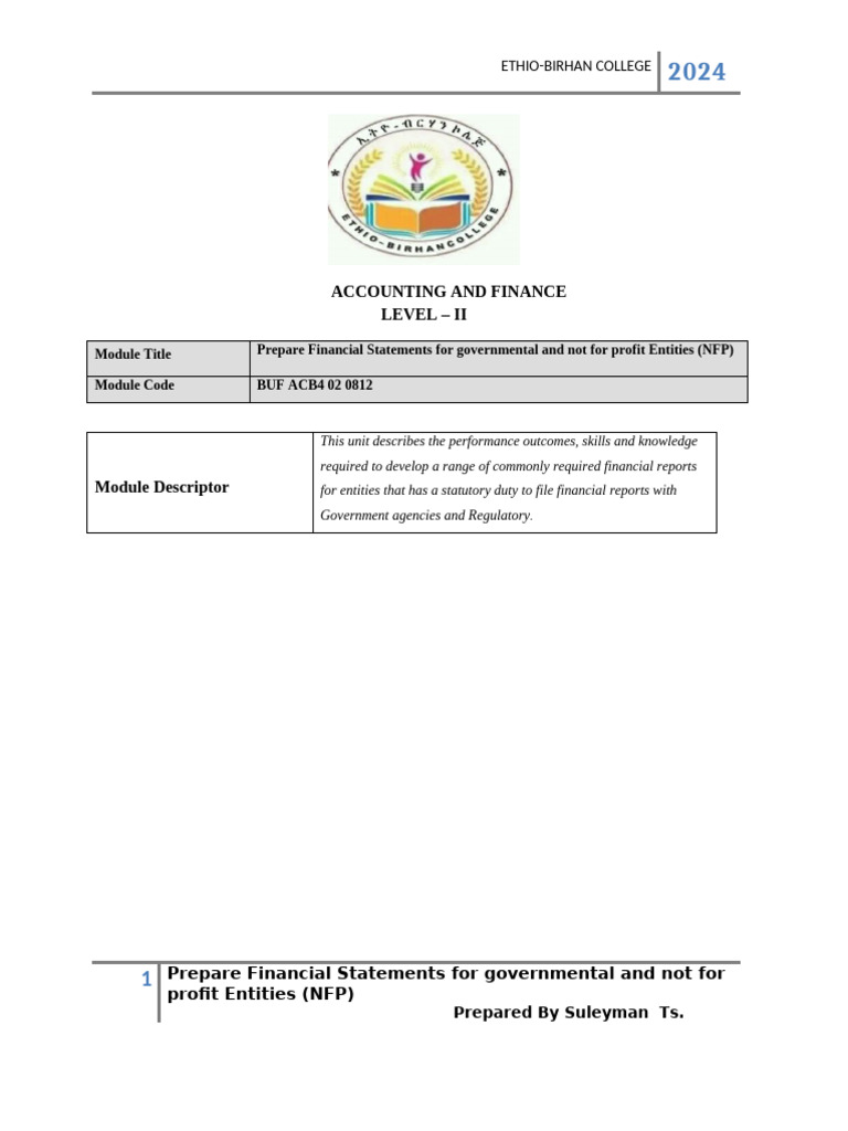 Year 3 Module Prepare Financial Statements For Governmental and Not For ...
