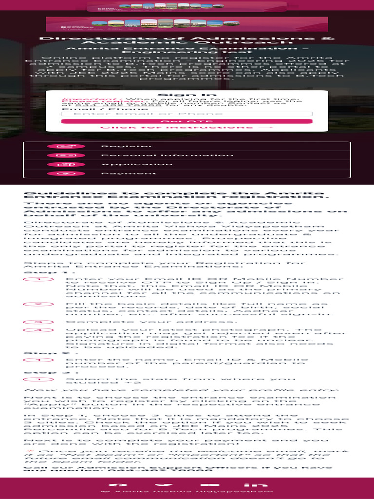 Amrita Online Application Portal (AOAP) Managed by Directorate of Admissions | PDF