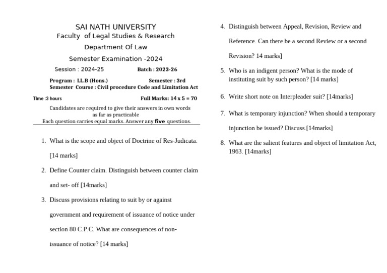 LL.B 3RD Semester Set - 01 End Term Question | PDF