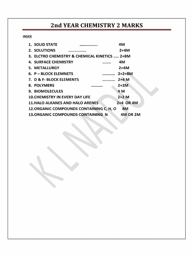 Chemistry (VSAQ's) | PDF