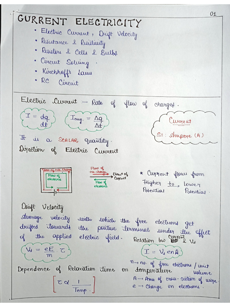 Current Electricity Formula Sheet | PDF