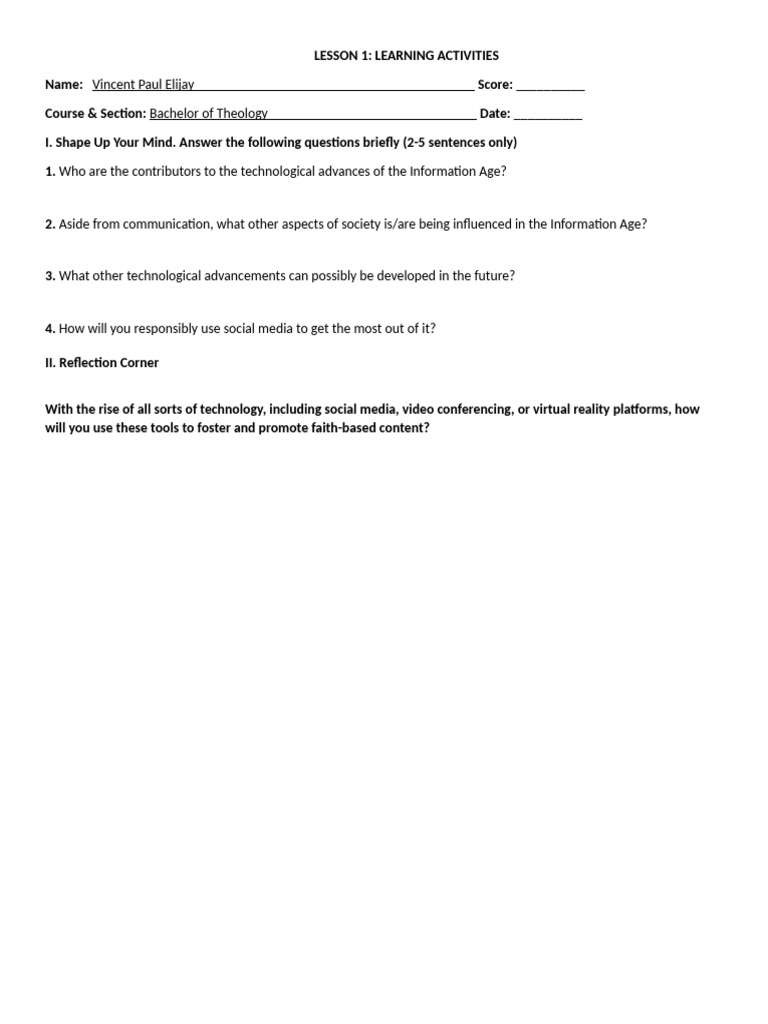 Lesson 1- Sts Chapter 3 | PDF