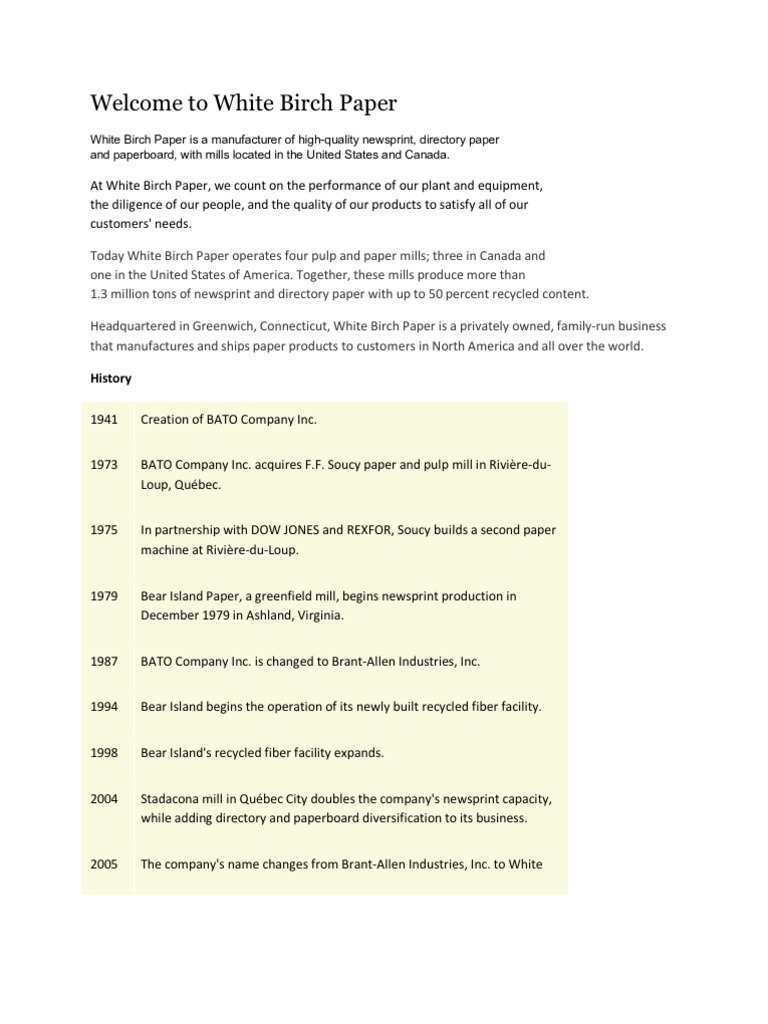 White Birch Paper Company Overview | PDF