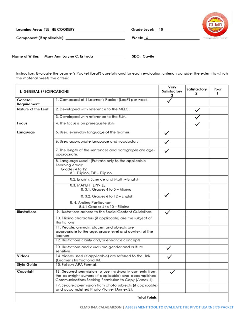 Cookery10 - Week6 - Assessment Tool | PDF | Learning | Critical Thinking