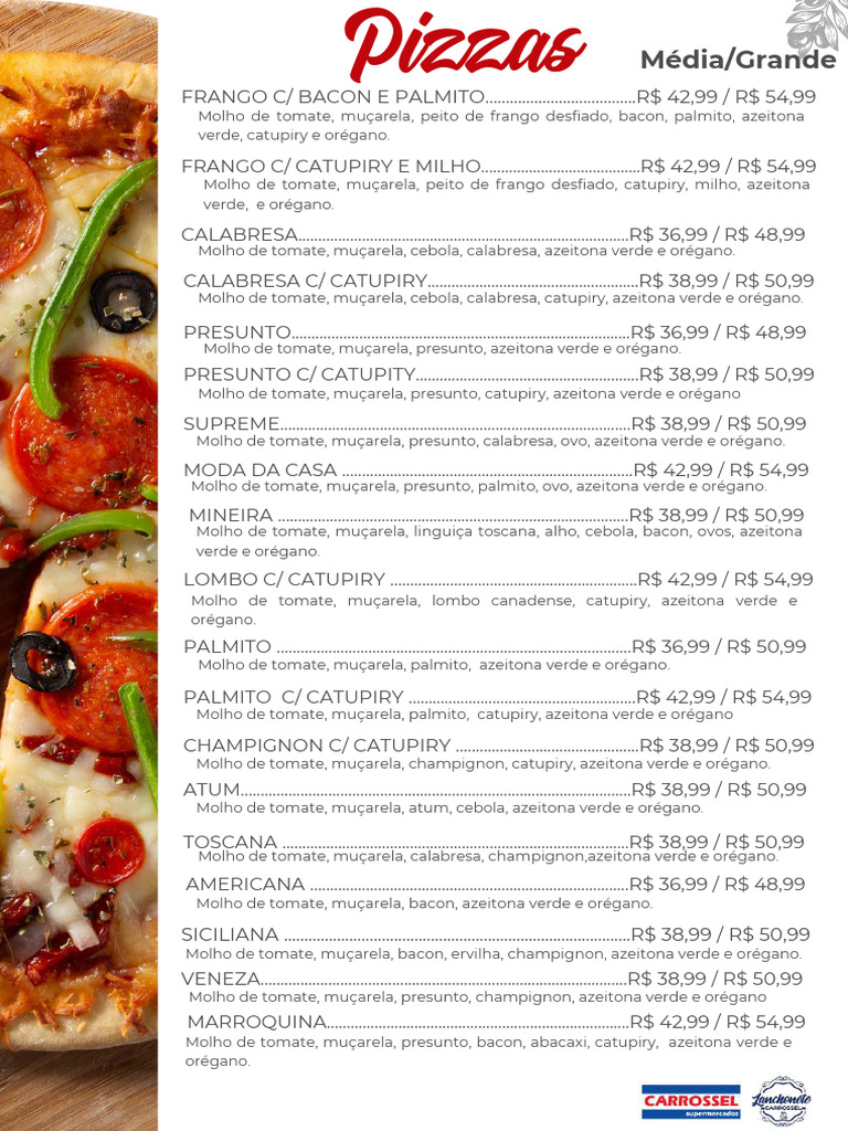 Variedade de Pizzas e Preços Atraentes | PDF | Pizza | Alimentos