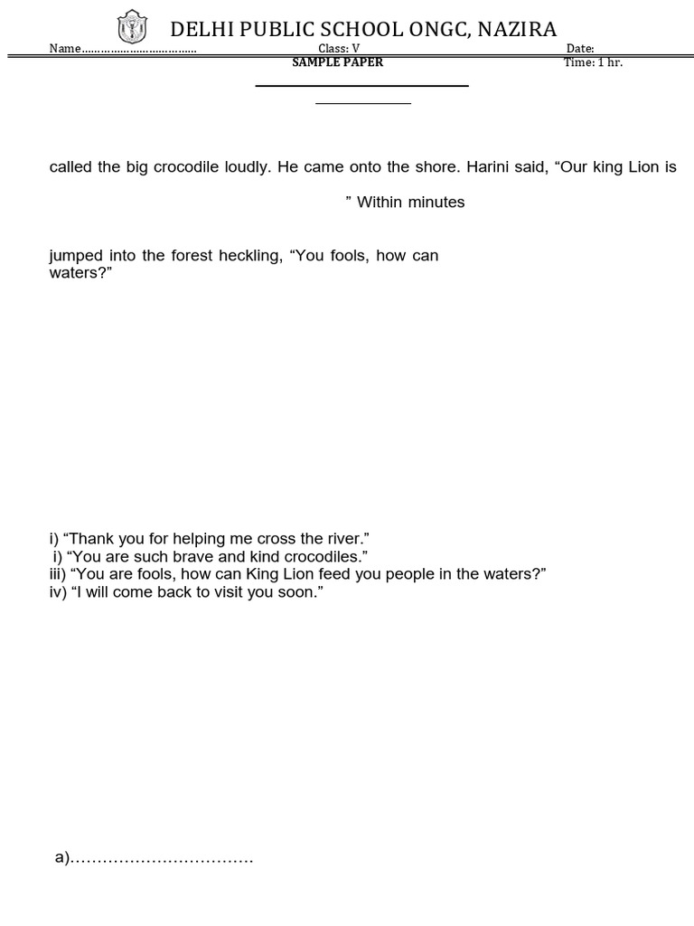 Sample Admission Test Paper Class V | PDF