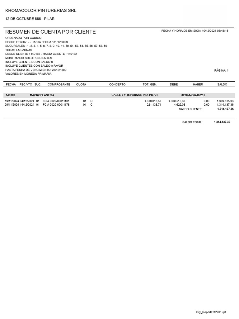 Resumen de Cuenta Macroplast Pilar | PDF