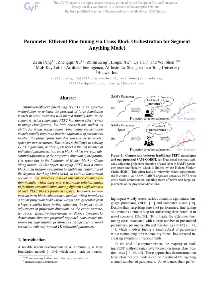 (CVPR2024) Parameter Efficient Fine-Tuning Via Cross Block Orchestration For Segment Anything ...