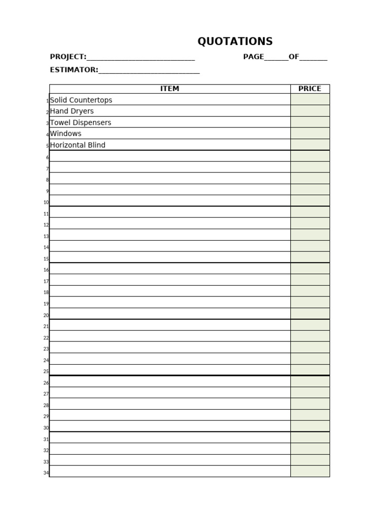 Project Quotation Summary Template | PDF