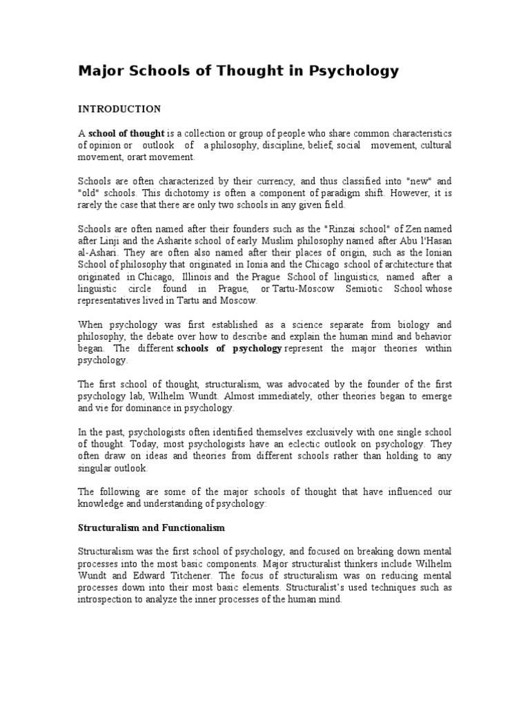 Major Schools of Thought in Psychology | PDF | Psychology | Id