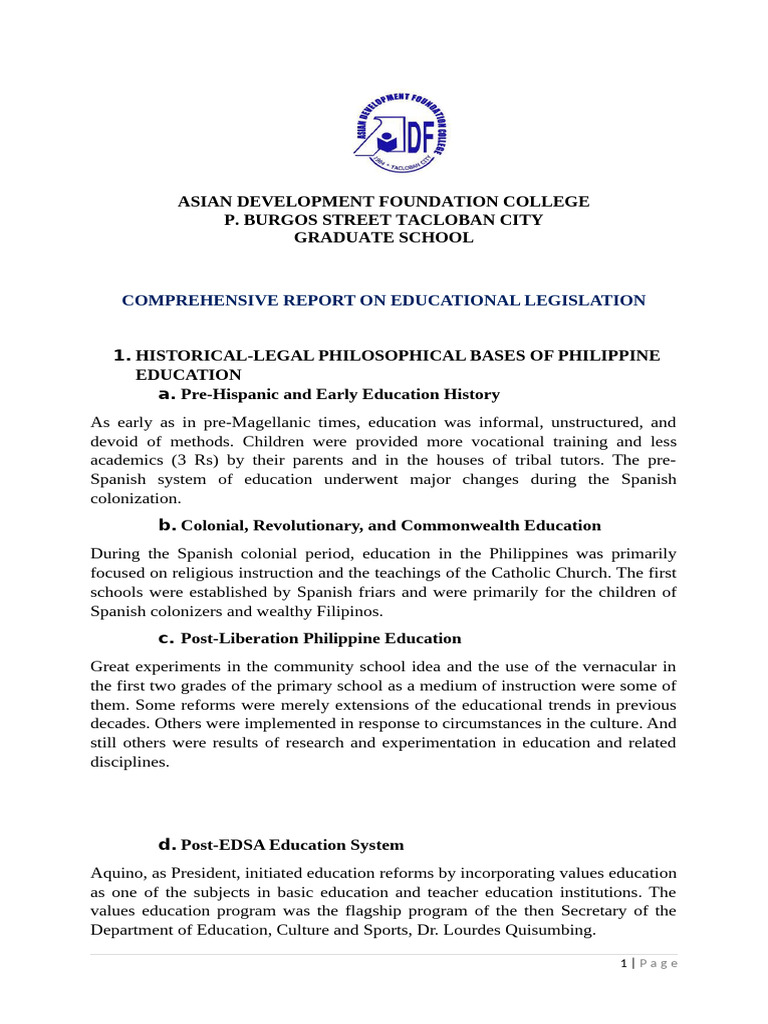Final - Comprehensive Report On Educational Legislation | PDF ...