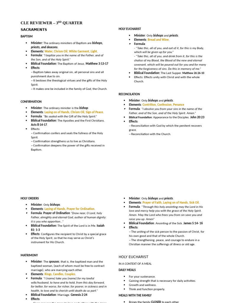 Cle Reviewer - 3RD Quarter | PDF | Eucharist | Sacrifice
