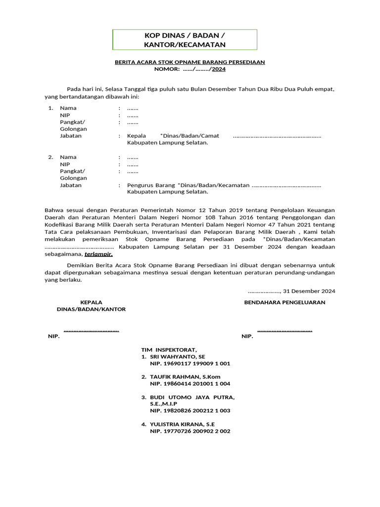 Ba Stok Opname Persediaan 2024 | PDF