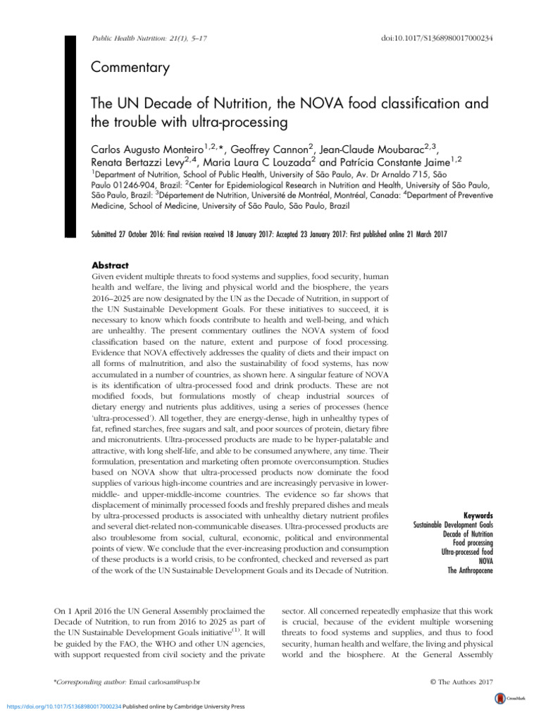 Div Class Title The Un Decade of Nutrition The Nova Food Classification ...