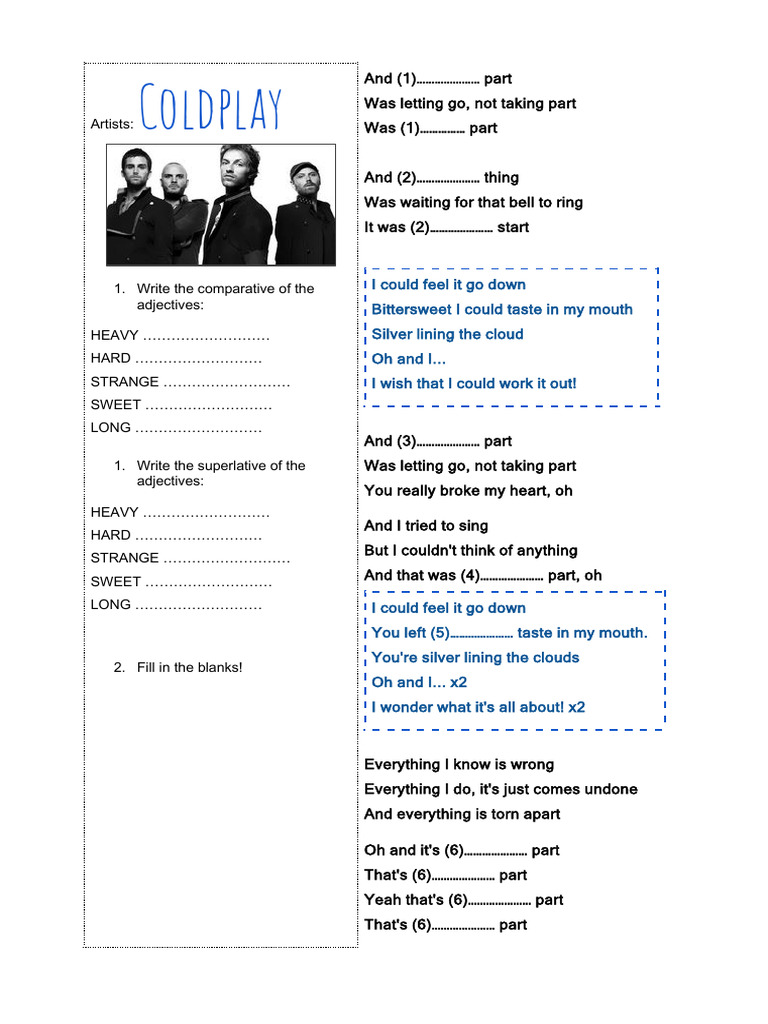 English Adjectives with Coldplay | PDF