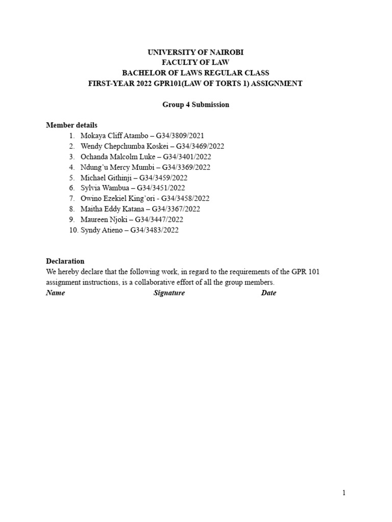 Group 4 Torts Assignment 3 | PDF | Negligence | Duty Of Care