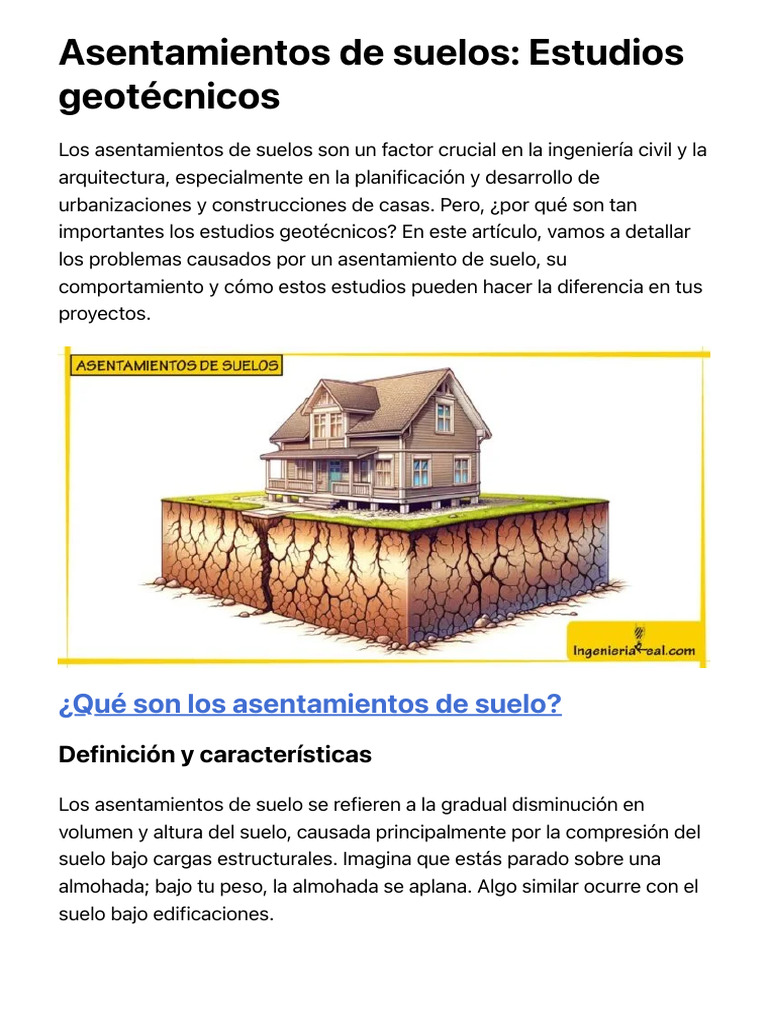 Asentamientos de Suelos - Estudios Geotécnicos | PDF | Sustentabilidad | Fundación (Ingeniería)