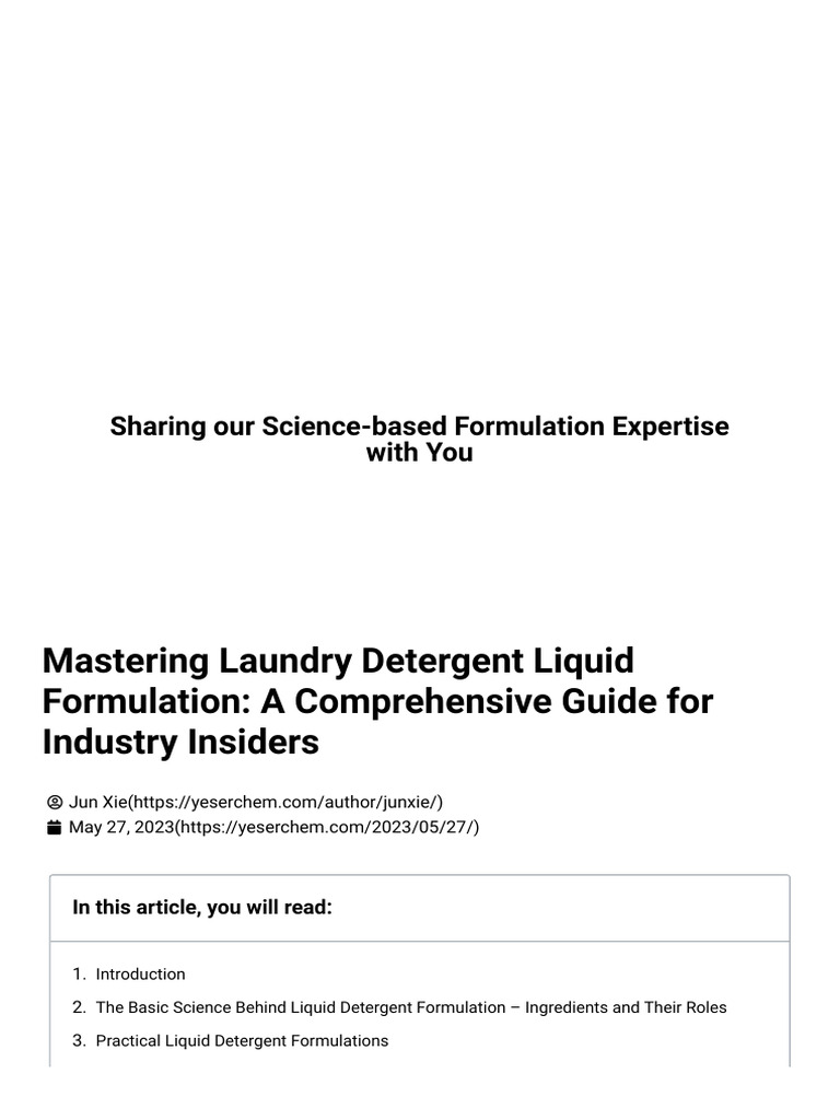 Mastering Laundry Detergent Liquid Formulation: A | PDF | Detergent | Surfactant