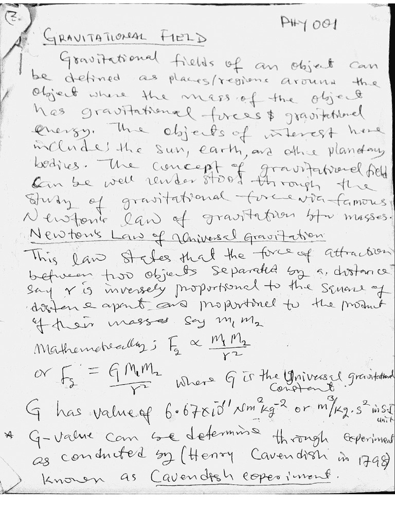 Phy 001 Gravitational Field | PDF
