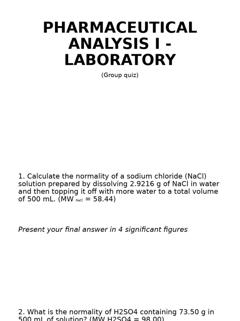 Pharmaceutical Analysis I - Laboratory Group Quiz | PDF