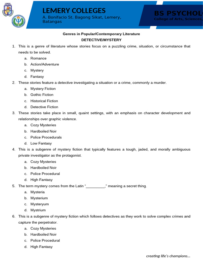 Midterm-Exam-Questions-Detective-Mystery | PDF | Mystery Fiction ...