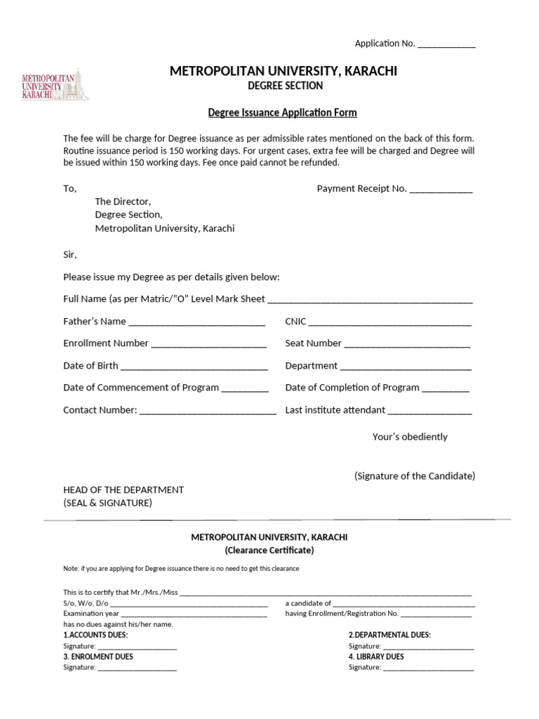 Degree Issuance Application Form | PDF
