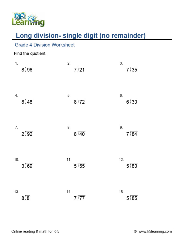 Long Division No Remainder | PDF