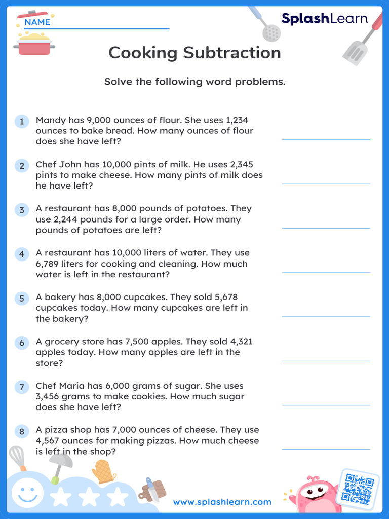 Cooking Subtraction Problems | PDF