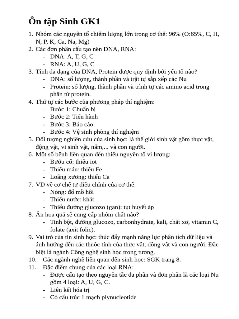 Ôn tập Sinh Gk1 | PDF
